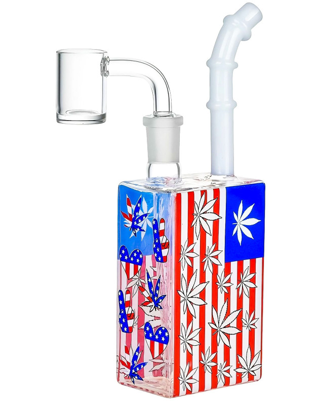 Patriotic Leaf Glow Juice Box Dab Rig | $33.99 | Free Shipping -SmokeDay
