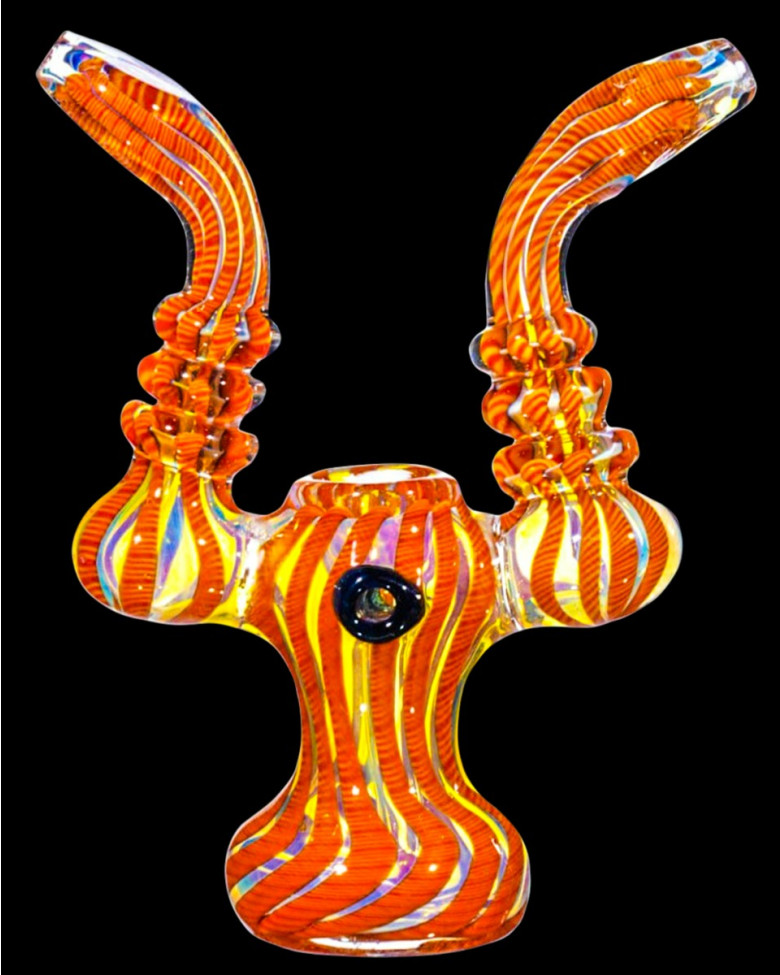 7" Double Handle Fumed Bubbler - Assorted Colors -SmokeDay