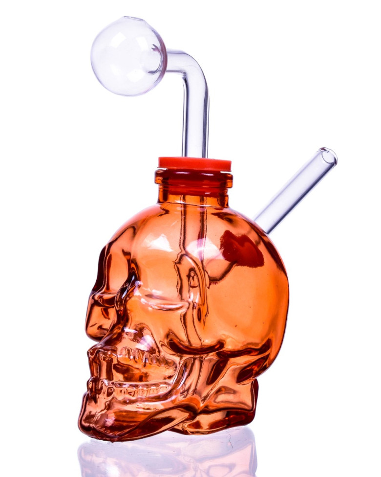 Skull Design Dab Rig Bong Oil Burner - Orange -SmokeDay