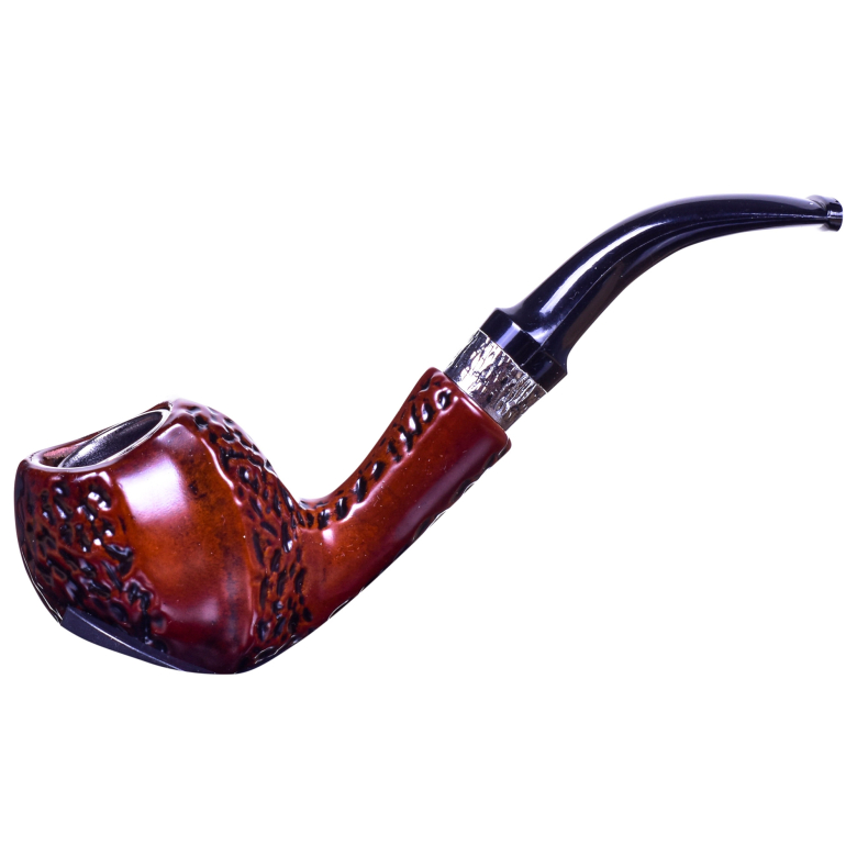 6" Concave Fancy Wooden Pipe - Dark Walnut -The Greatest Online Smoke Shop!