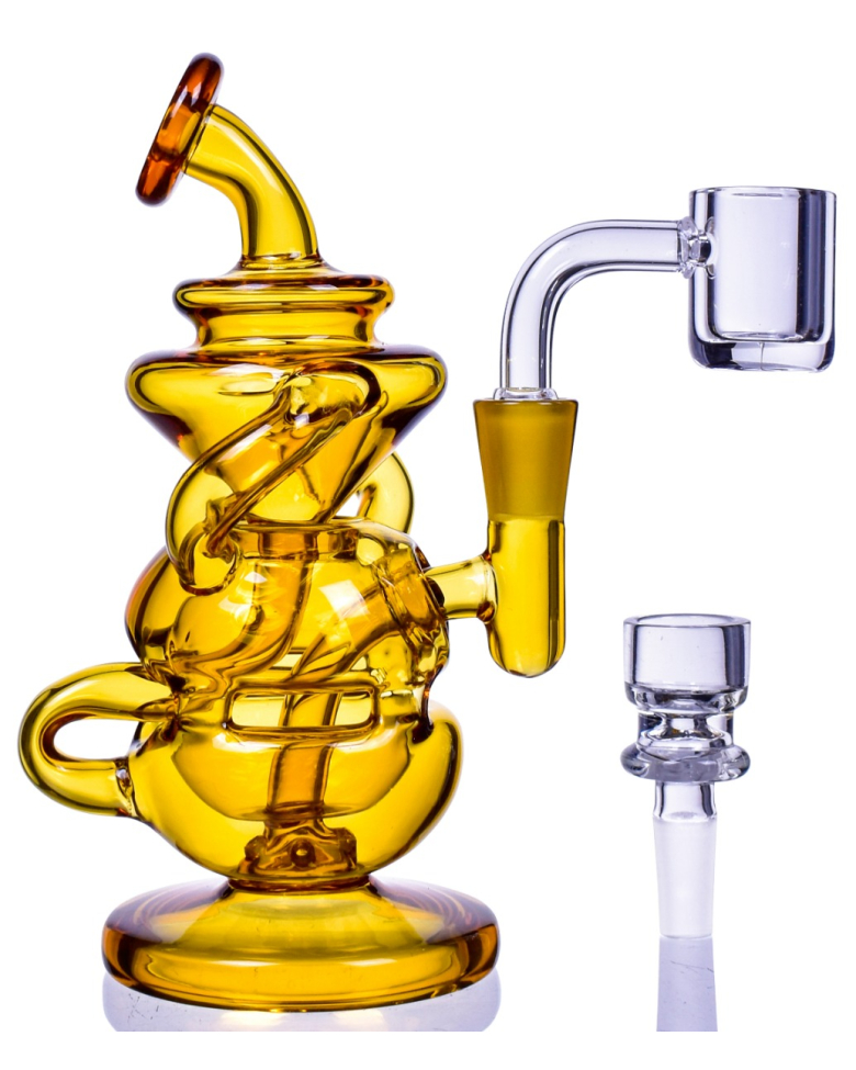 Vortex Veil - Faberge Helix Recycler Bong/Dab Rig - Amber -SmokeDay