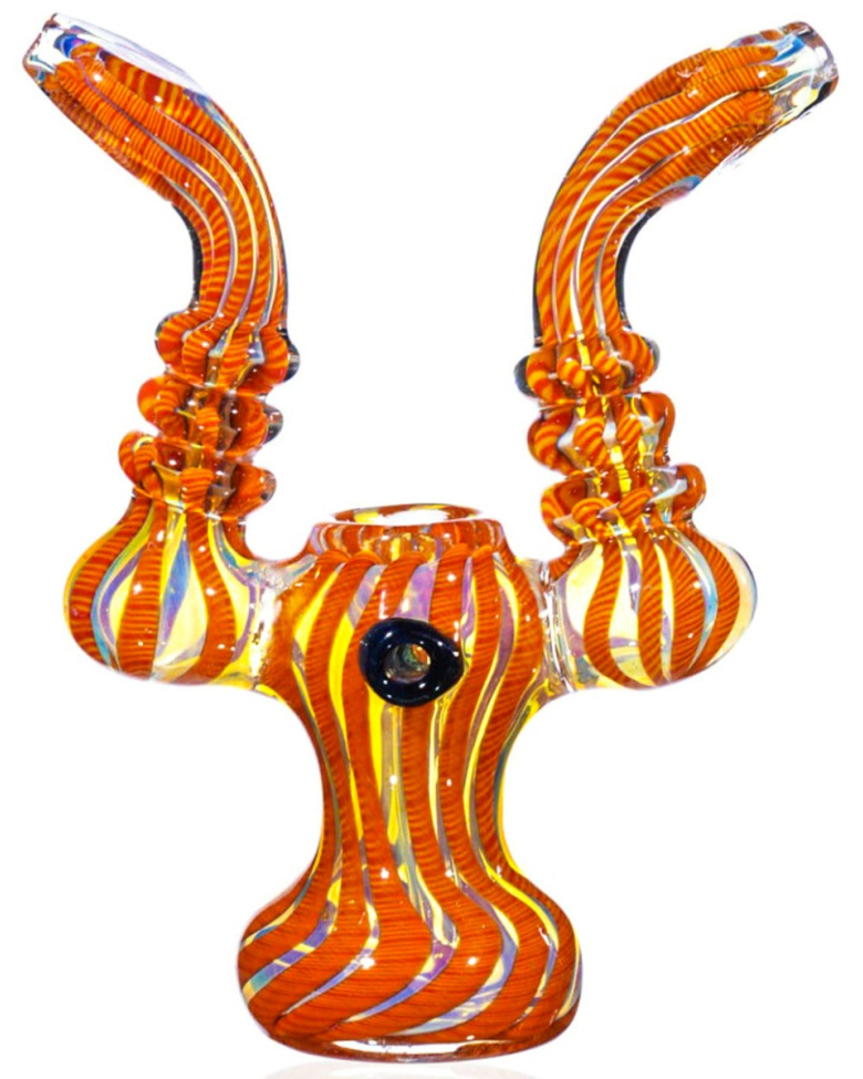 7" Double Handle Fumed Bubbler - Assorted Colors -SmokeDay