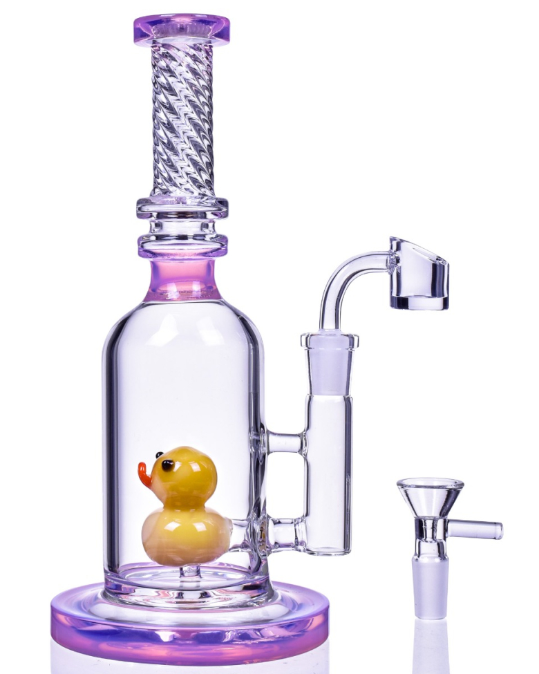 The Daisy Duck Bong - 9" Spiral Design Dab Rig - Pink -SmokeDay