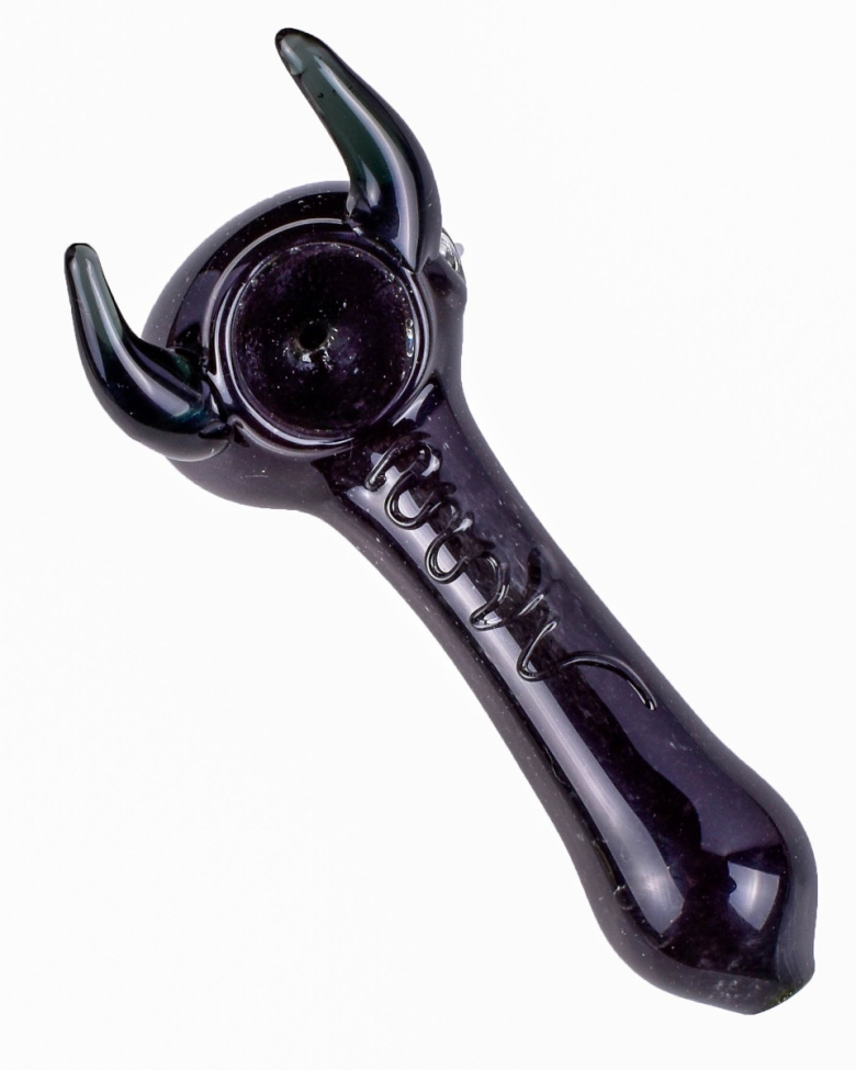Dual Horn Artisan - 4.5" Dark Black Swirl glass Pipe -SmokeDay